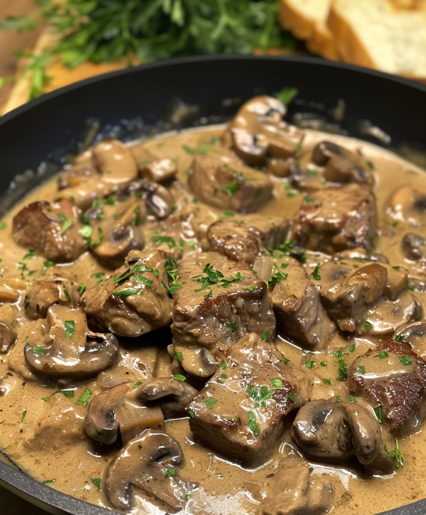 Melt In Your Mouth Beef Tips with Mushroom Gravy