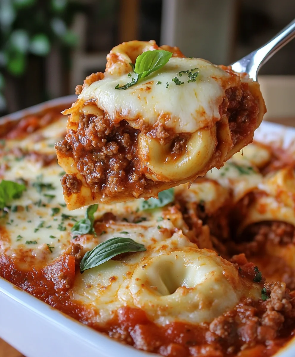 Cheesy Baked Tortellini With Meat Sauce