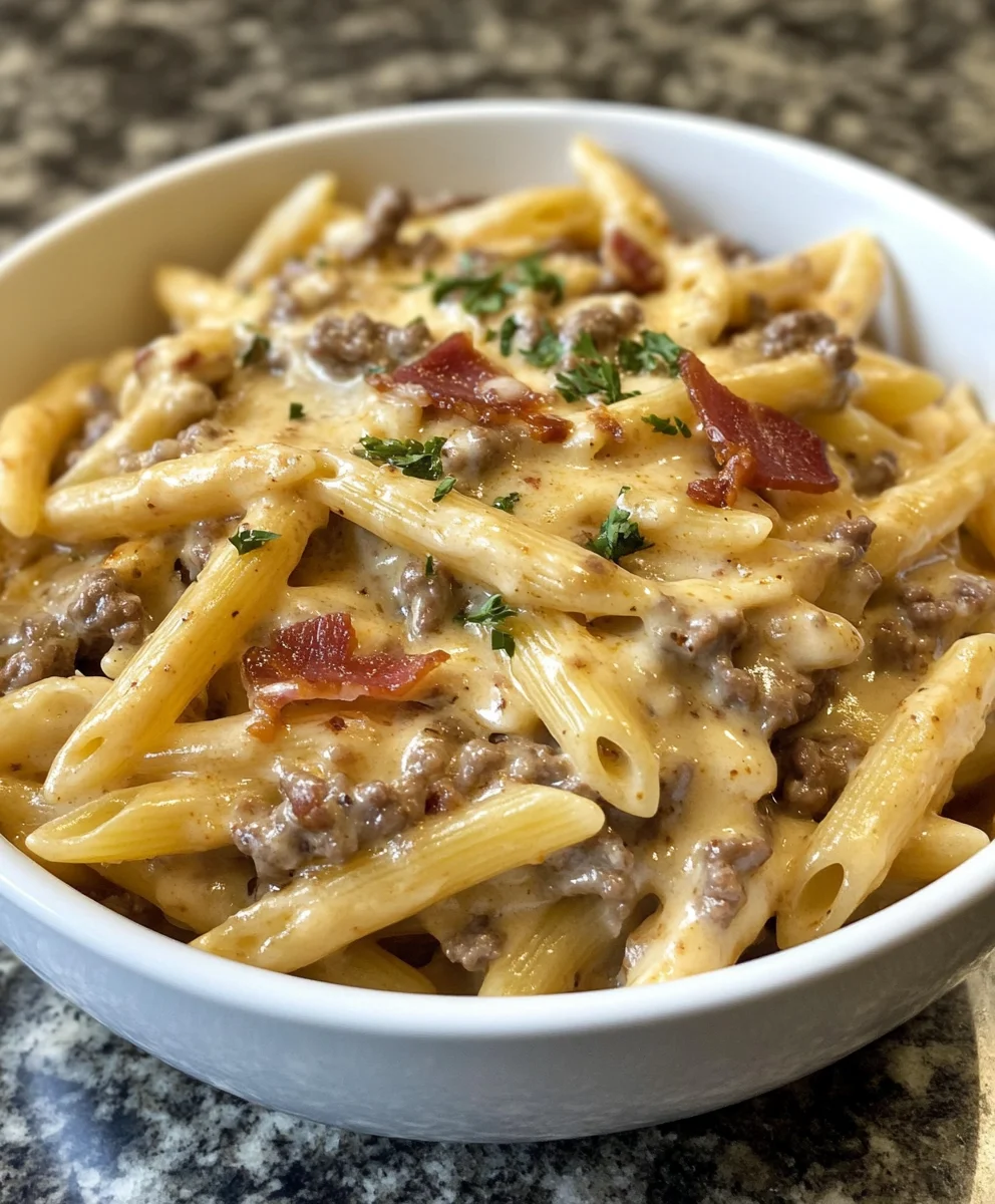 Loaded Bacon Cheeseburger Alfredo Pasta